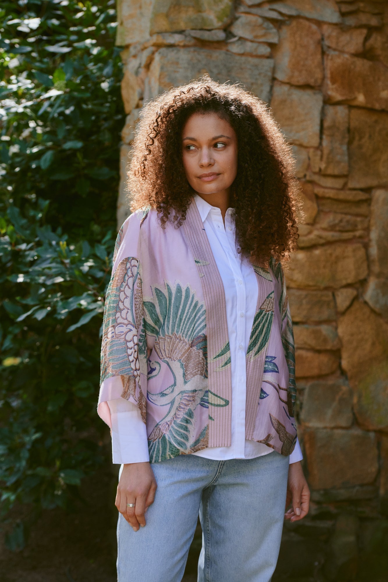 One Hundred Stars - Crane Plaster Pink Kimono | HAYGEN