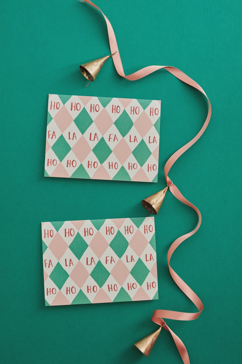 Harlequin Ho Ho Fa La Card Pink & Green | HAYGEN