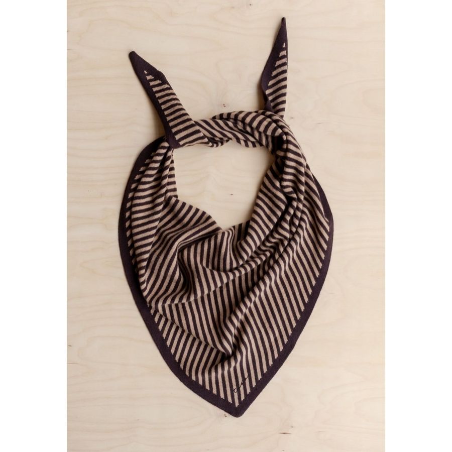 Tbco- Large Merino Triangle Scarf - Camel & Brown Stripe | HAYGEN